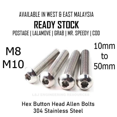 M8 M10 (10mm - 50mm)Hex Button Head Screw Bolts Mushroom Head Screw ...