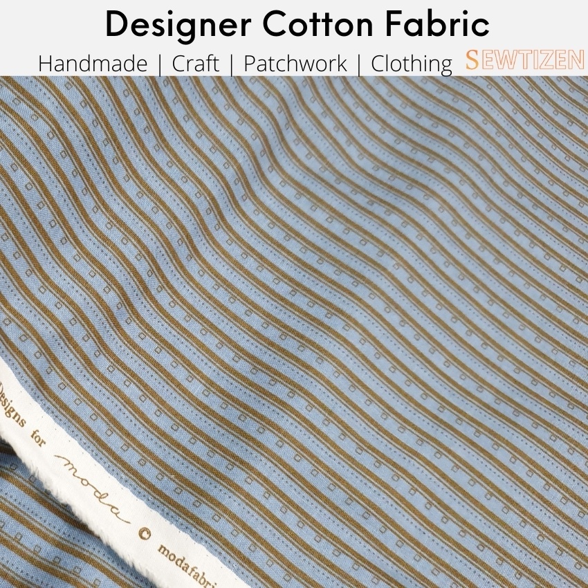 100% Cotton Fabric Blue Color with Brown Geometry Line Design |Sewtizen ...
