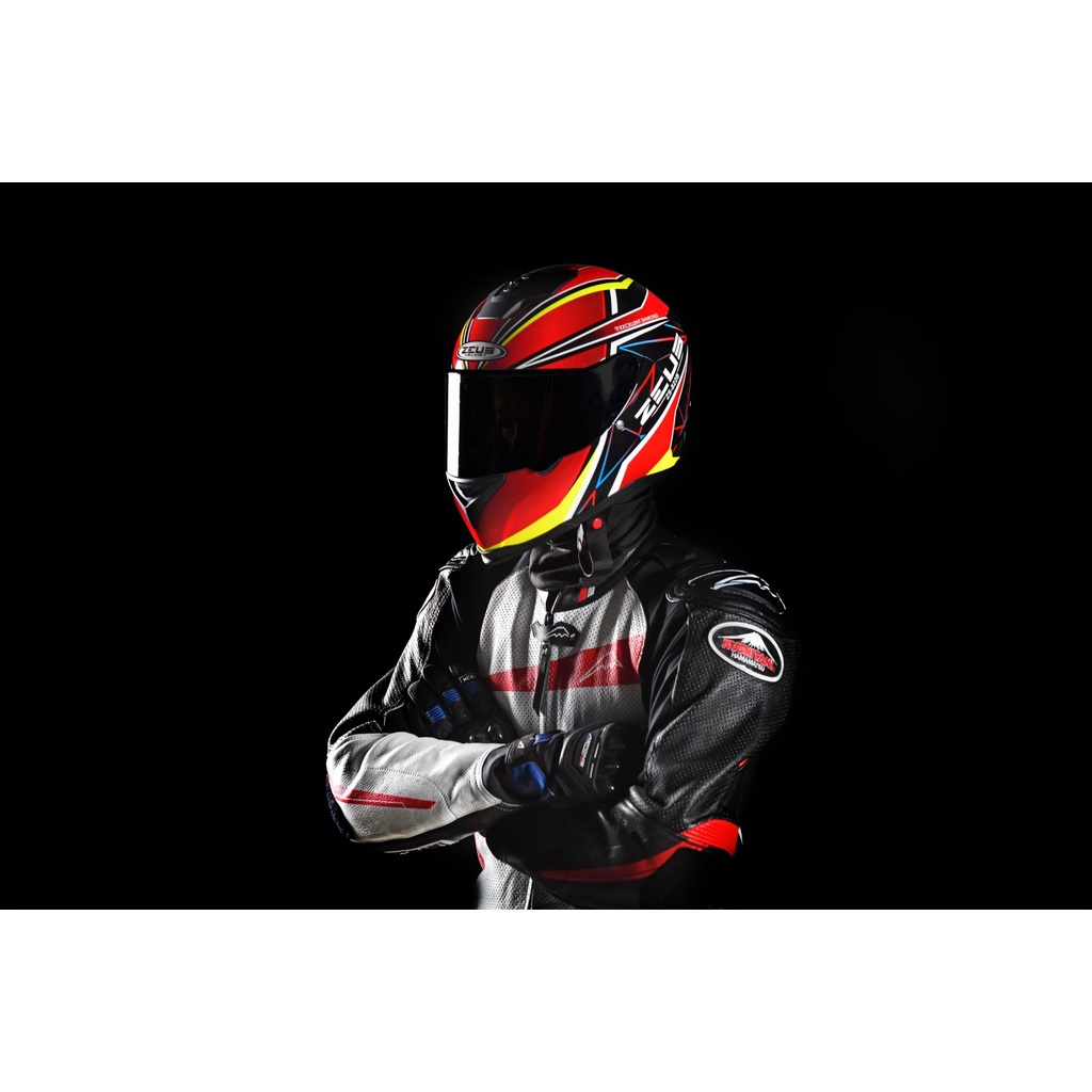 Zeus ZS 822B BLK AO22 RED GLOSSY FULL FACE FLAT VISOR (FREE DARK SMOKE ...