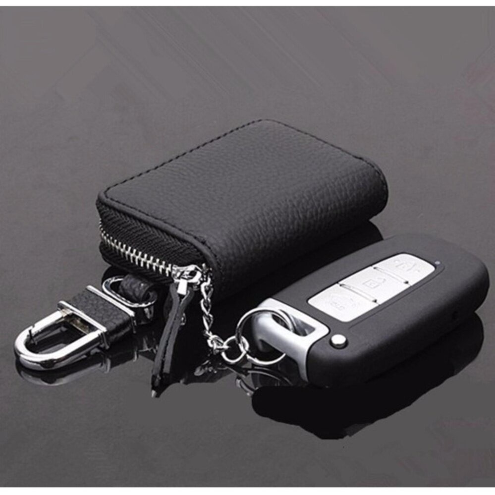 Genuine Leather Car Key Cards Holder Purse Pouch Organizer Zipper Key ...