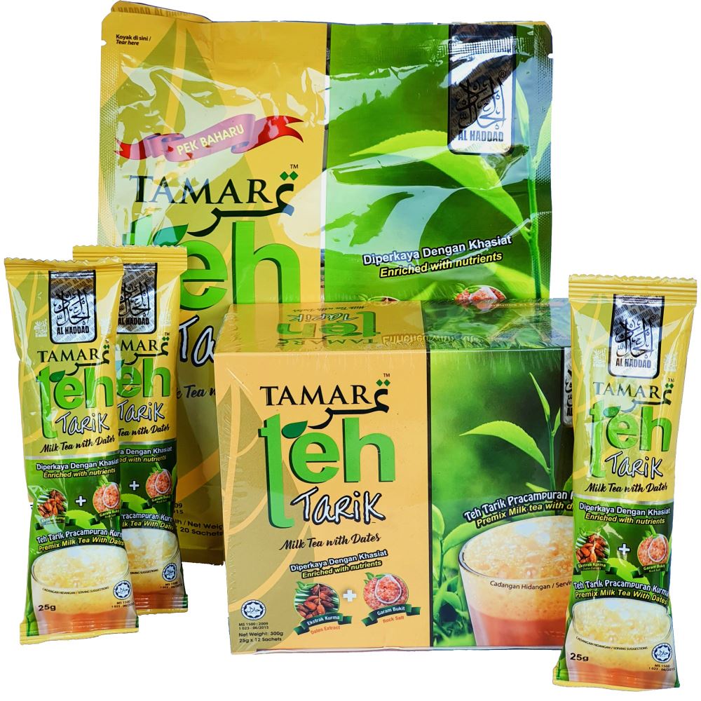 AL HADDAD Tamar Tea Milk With Rock Salt / Teh Tarik Kurma Dengan Garam Bukit (20 Sachet x 25g ...
