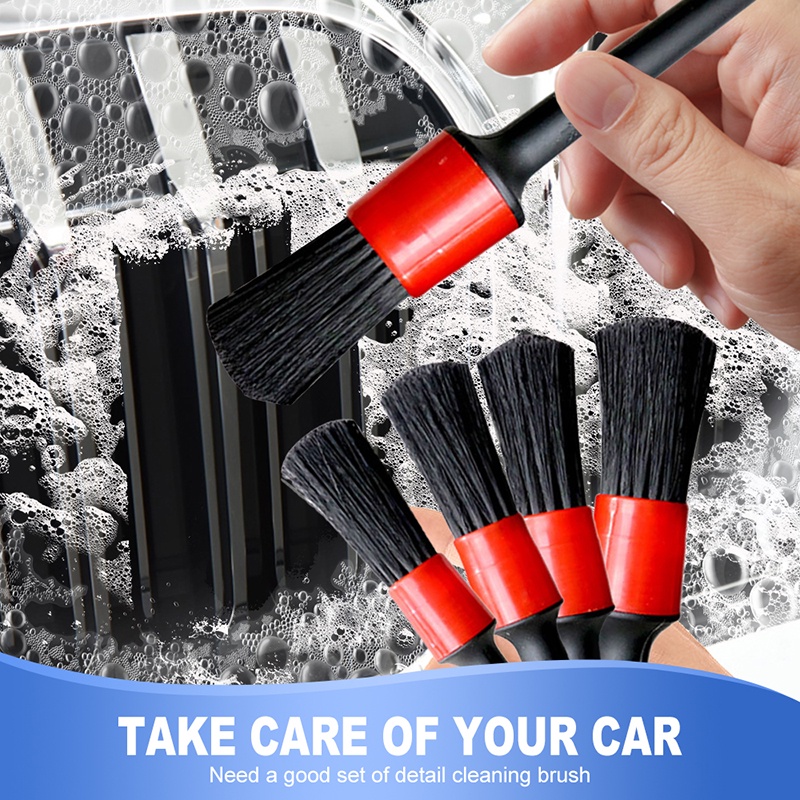 5Pcs Car Detailing Brush Automotive Detail Brushes Set Natural Hair ...