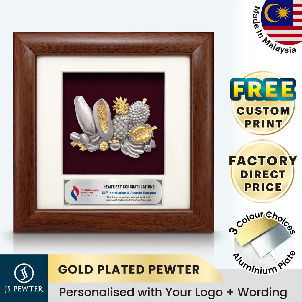 (JS Pewter) Malaysian Fruits Gold Plated Pewter | 7" x 7" Solid Frame ...