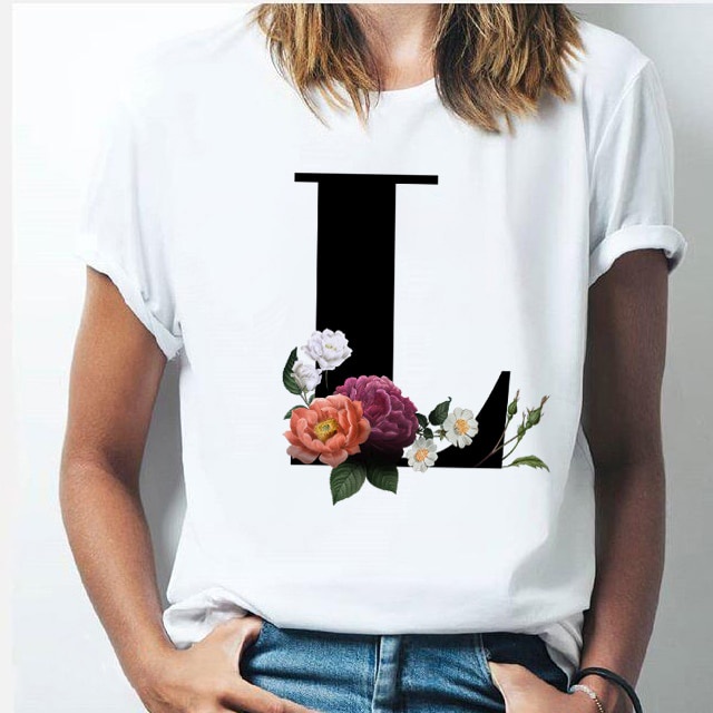 26 alphabet letter women T-shirt Girl A To Z Alphabet combination ...
