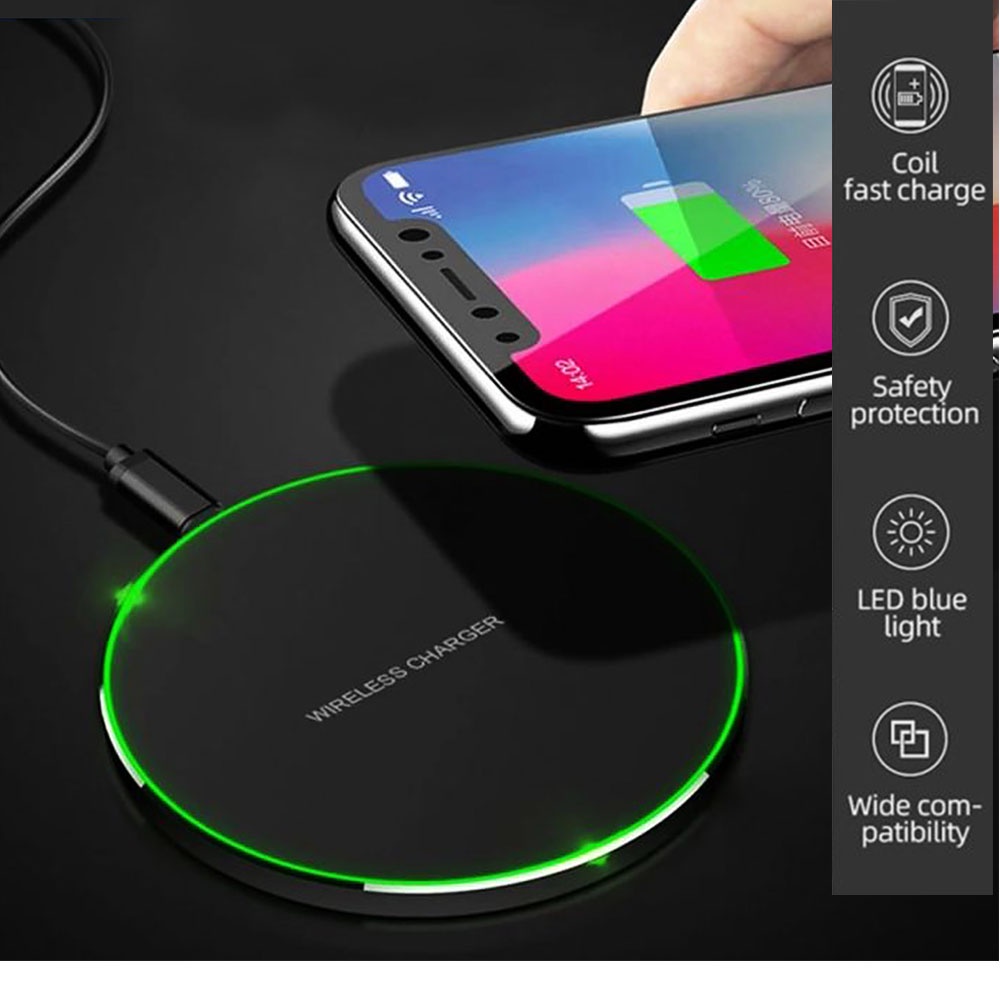 Wireless Power Base Touch Charging Pad 10W Fast Charge LED Light Qi ...