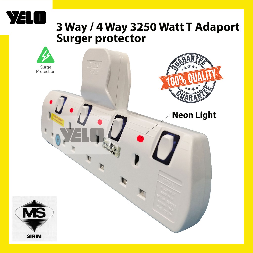 3 Way 4way T Adaport 3pin Socket Extension Socket Extention Plug With Neon Indicator Sirim