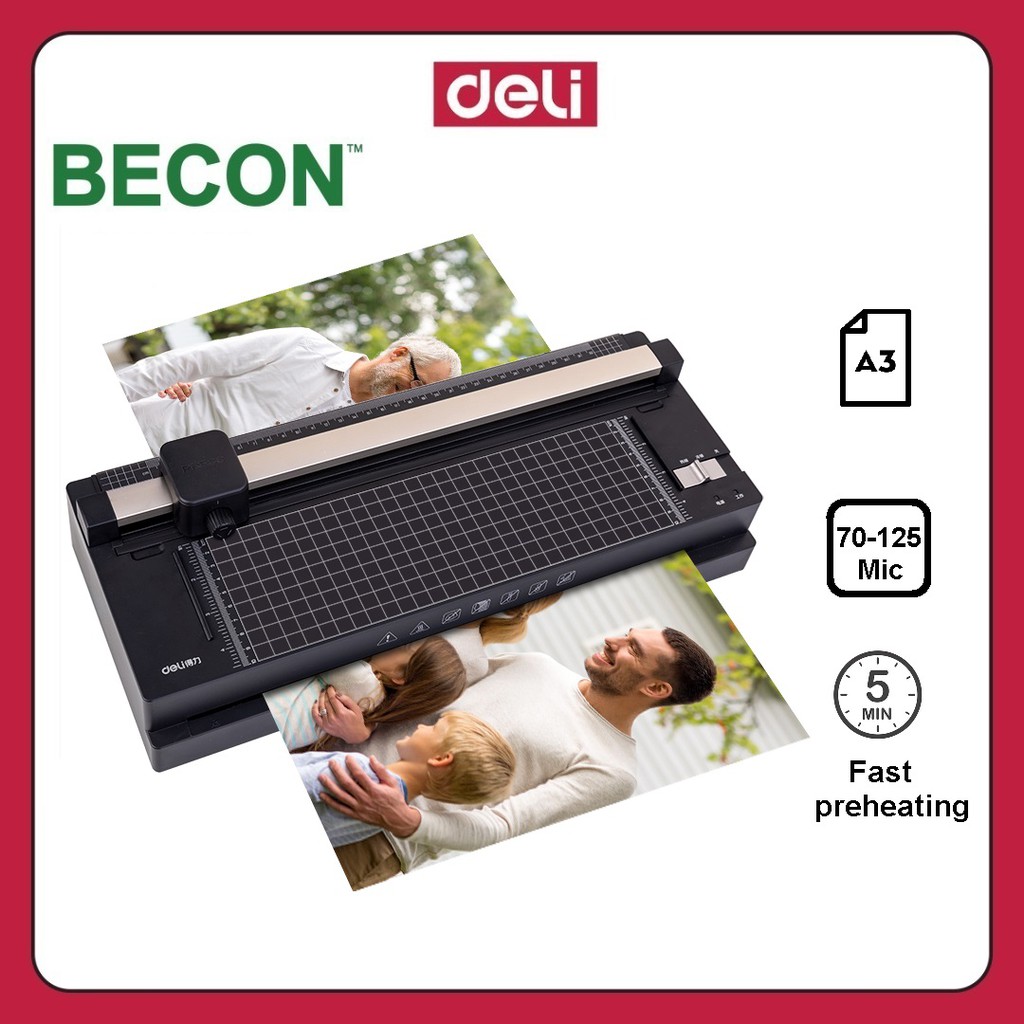 Deli Laminator A3 No.14377 Fast preheating /Build-in trimmer[ straight ...