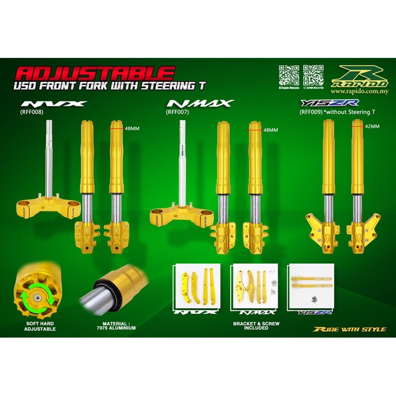 RAPIDO USD FORK NVX/NMAX GOLD ADJUSTABLE UP SIDE DOWN FORK WITH T BAR | Shopee Malaysia