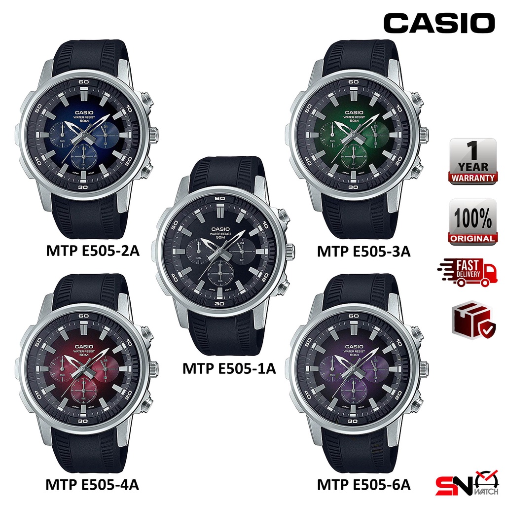Casio MTP-E505 Multi Hands Fashion Quartz Analog Black Resin Band Men ...