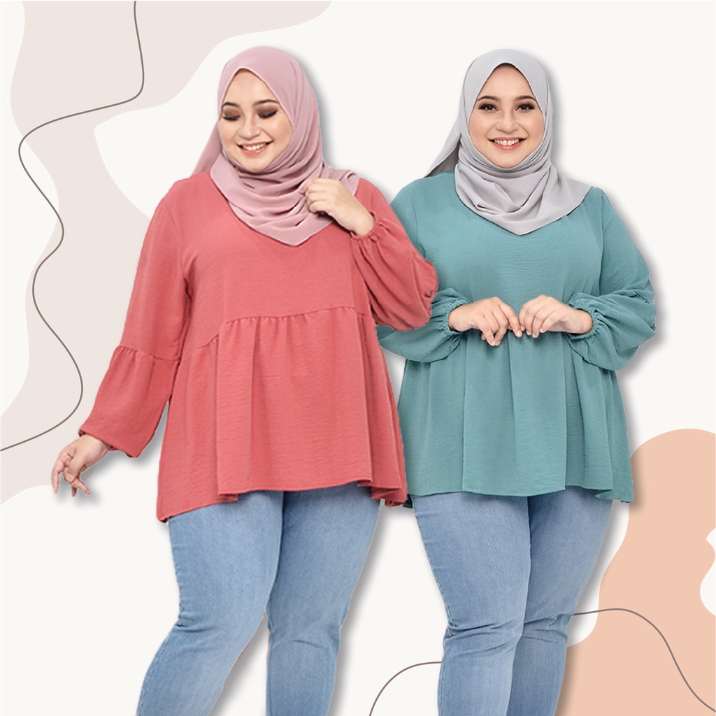 LUNA PLUS SIZE XL-3XL PLUS SIZE MUSLIMAH MAWAR LOOSE PUFF TOP 21005A ...