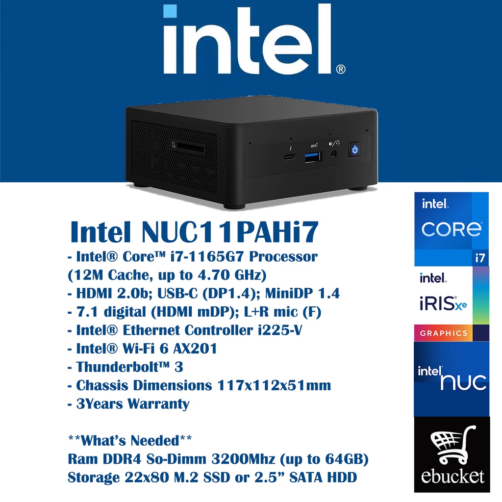 Intel NUC11PAHi7 Mini PC NUC Kit Barebone DIY Desktop - i7-1165G7 11th ...