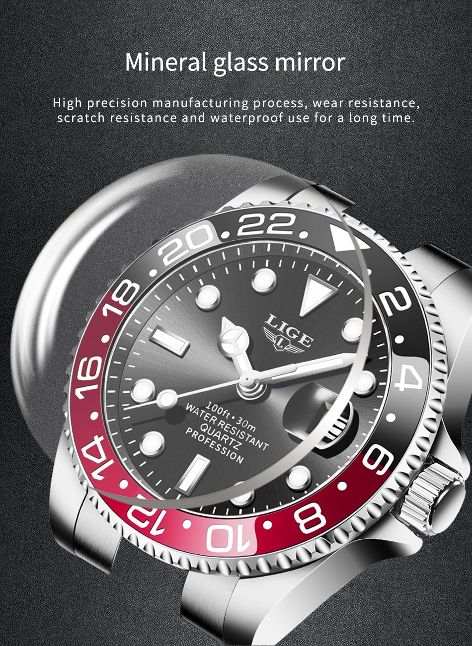 LIGE Jam Tangan Lelaki Men's Watch LIGE Fashion Business Stainless ...