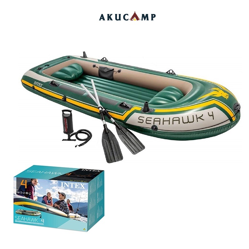 Intex Seahawk Inflatable Fishing Boat Set Rescue Boat with Oars & Air ...