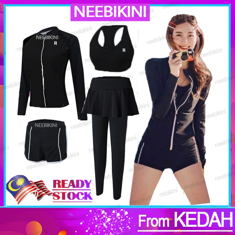 W31 women black swimming suit 女生泳装woman modern swimwear jacket long ...