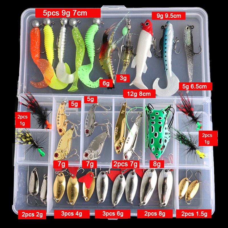 Fishing Lure Set Hard Bait Minnow Metal Jig Spoons Soft Silicone Lures ...