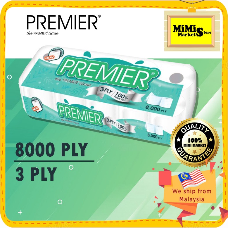 Premier Pulp Toiler Rolls 8000s x 10 Rolls -3ply Toilet Paper 10Rolls 3 ...