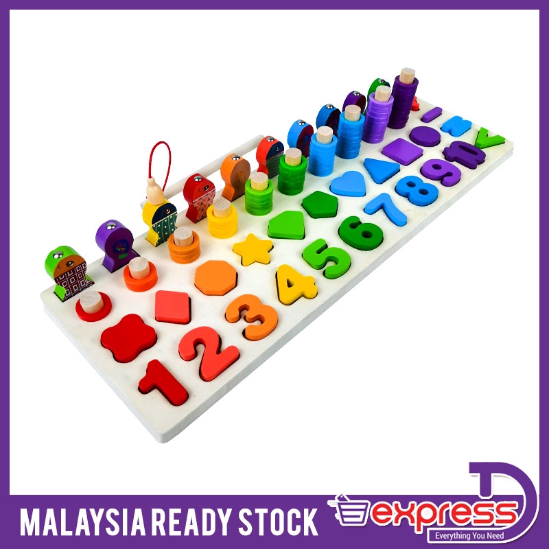 75 Pcs Early Learning 3-in-1 Wooden Numbers Shapes & Counting Rings ...