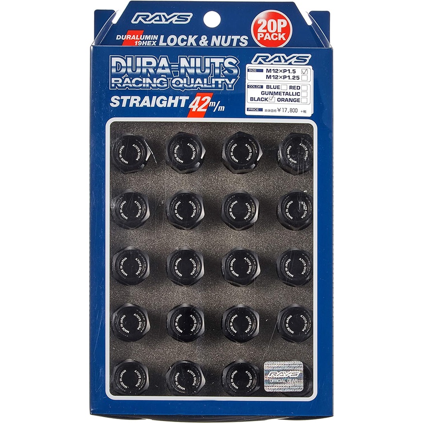 RAYS L42 DURA-NUTS STRAIGHT LOCK AND NUT SET 5H - M12 x 1.5 BLACK ...