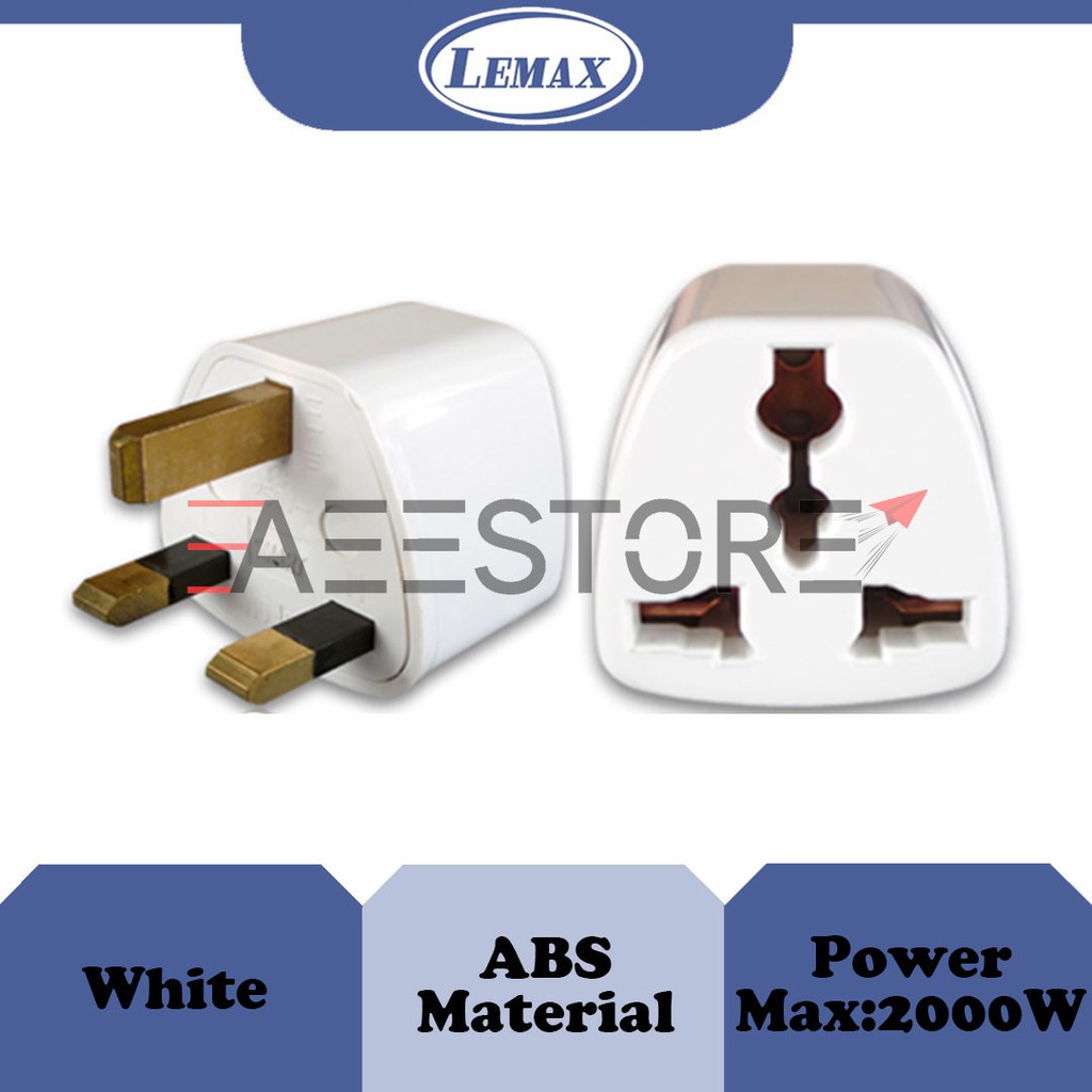 LMX / LEMAX 3 Pin Universal Socket Adapter Multi Travel Adaptor 2 to 3 ...
