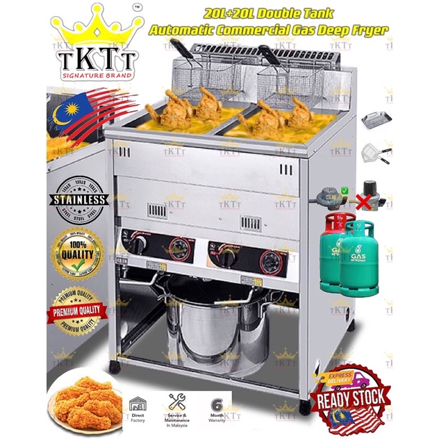 TKTT XL Dual Tank Commercial Gas Deep Fryer Stand Landed Automatic Temperature Fryer Dapur ...