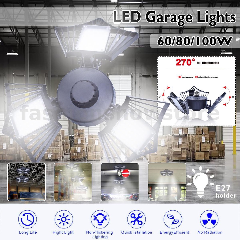 E27 LED Garage Lights Garage Light Deformable Three-Leaf Garage Light ...