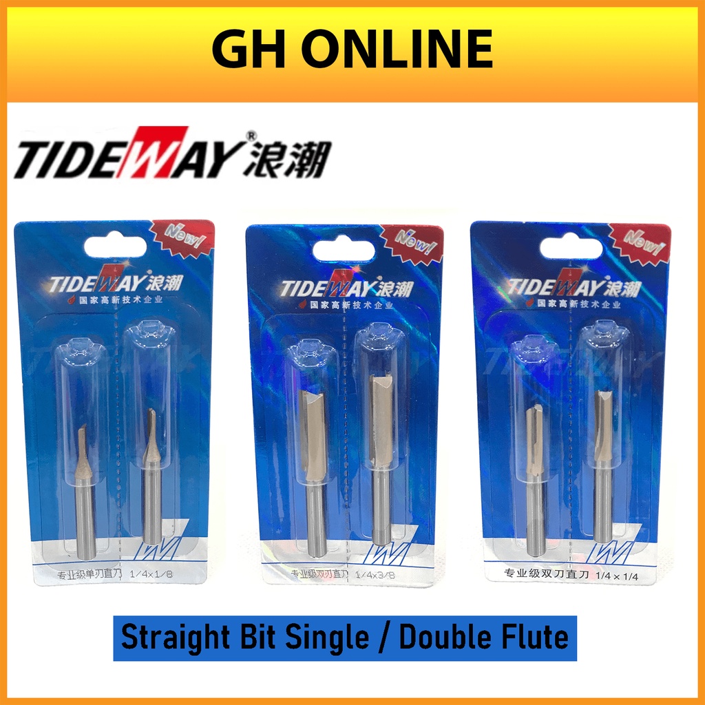 TIDEWAY STRAIGHT BIT SINGLE / DOUBLE FLUTE READY STOCK ( 1 PCS ) ROUTER ...