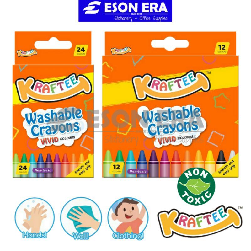 Kraftee Washable Crayon For Kid Children Art Creativity - Non-Toxic 12 ...