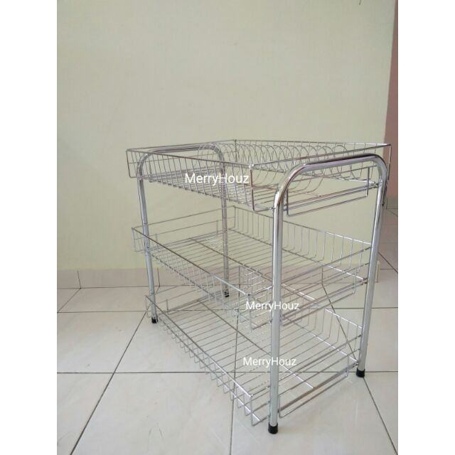 3-Tier stainless Dish Rack/Rak Pinggan Mangkuk/Dapur ermallshop ...