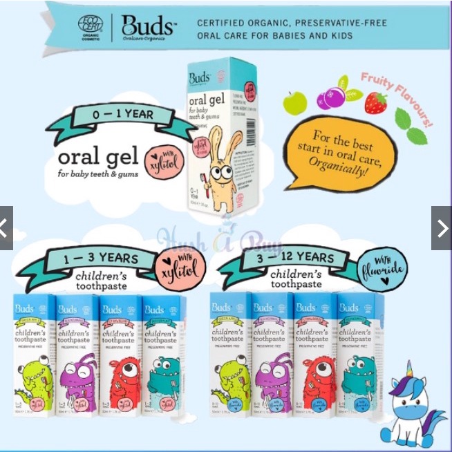 Buds Children's Toothpaste (Oral Gel 30ml/Xylitol 50ml /Fluoride 50ml ...