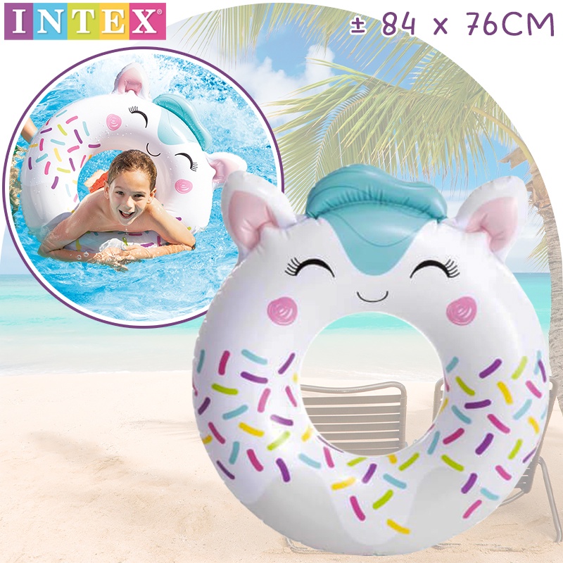 INTEX 59266 3 Design Cute Animal Tubes Inflatable Round Pool Swim Ring ...