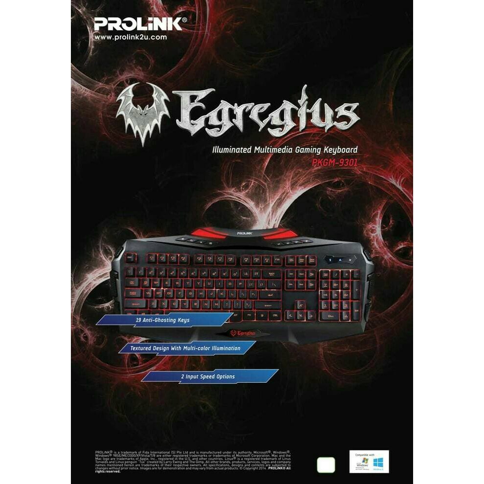 Prolink PKGM9301 Egregius Illuminate Multimedia Gaming Keyboard ...