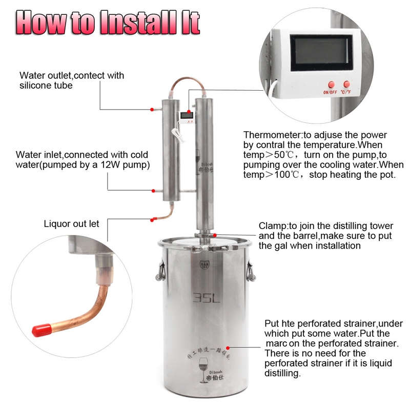 304 stainless steel Efficient DIY Alcohol Ethanol Distiller Home Brew ...