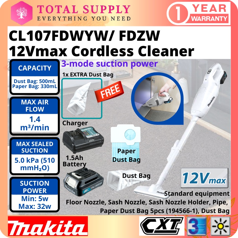 CL107FDWYW / CL107FDZW MAKITA 12Vmax Cordless Handheld Vacuum Cleaner CL107FD CL107 12V | Shopee ...