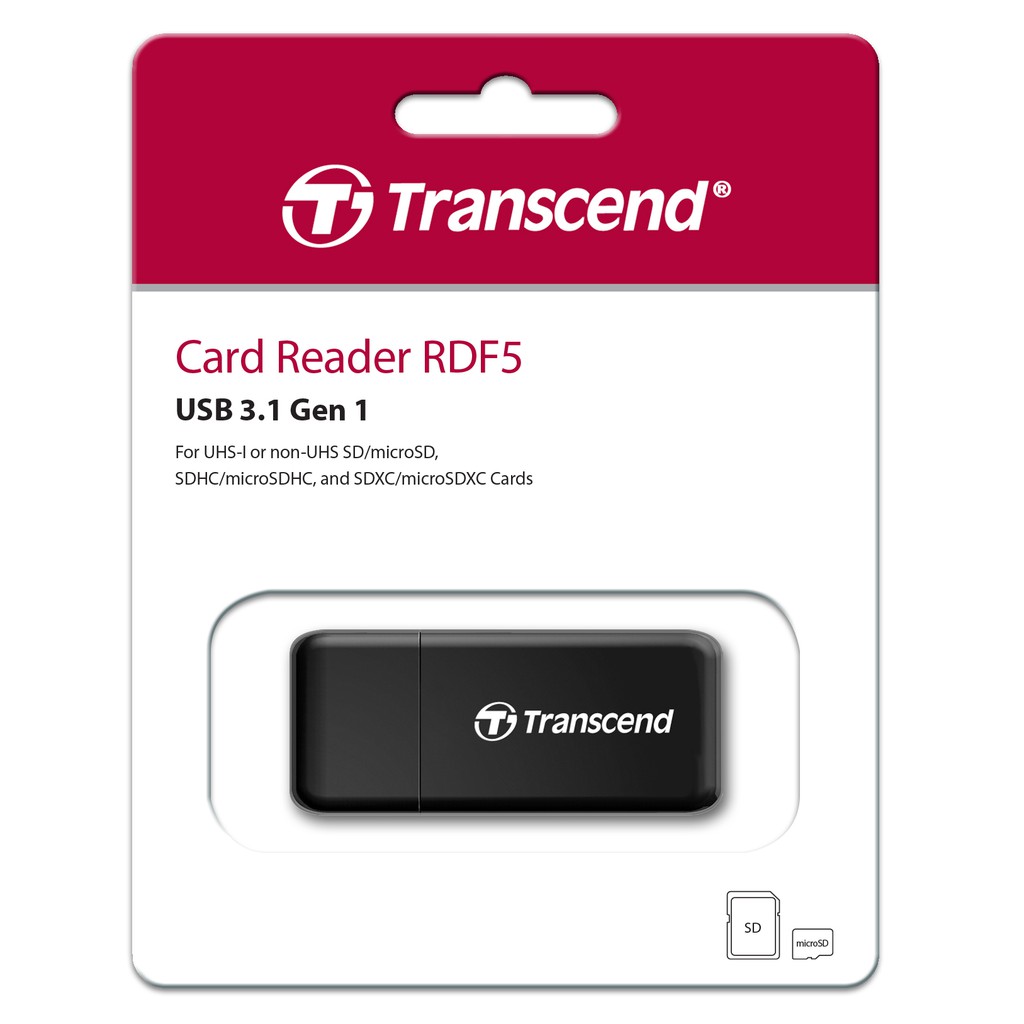 Transcend RDF5 Card Reader SD/microSD | USB 3.1 Type A (Black/Red/White ...