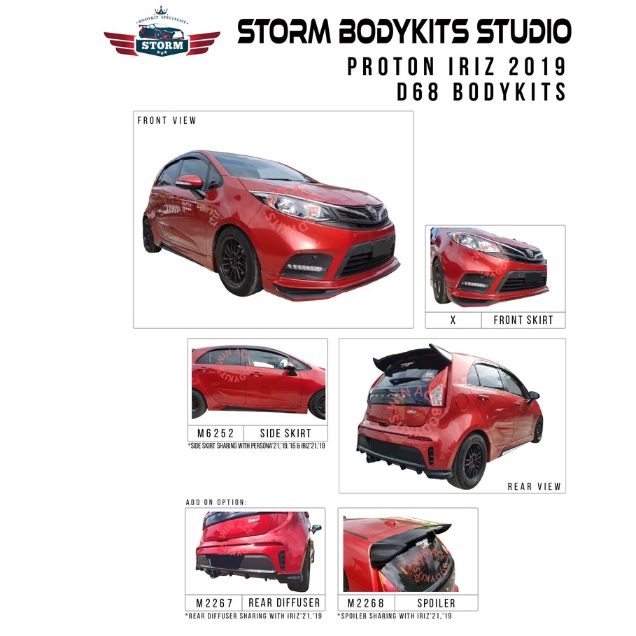 PROTON IRIZ 2019 ( D68 ) BODYKITS WITH 2K COLOR PAINT - PU | Shopee ...