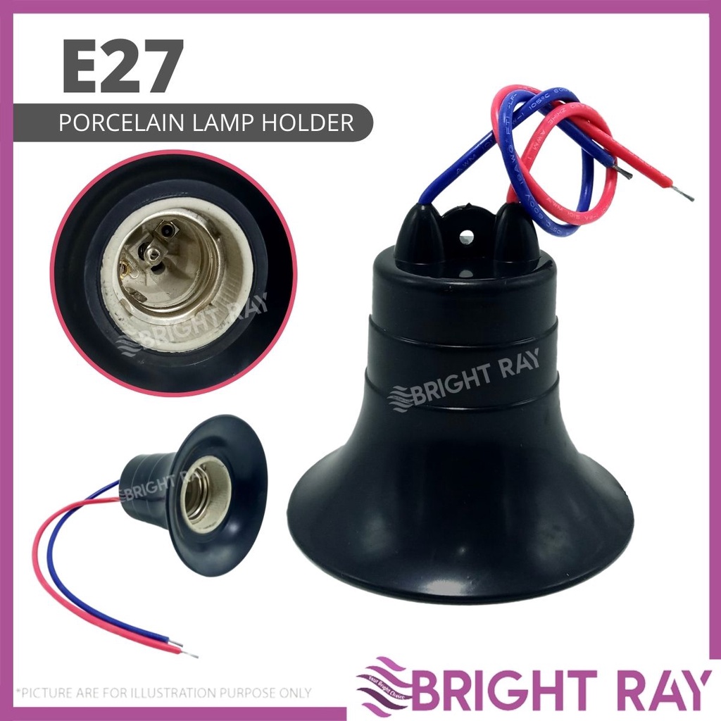 [1PC] E27 Porcelain Lamp Holder Rubber Casing With Wire ES Lamp Holder ...