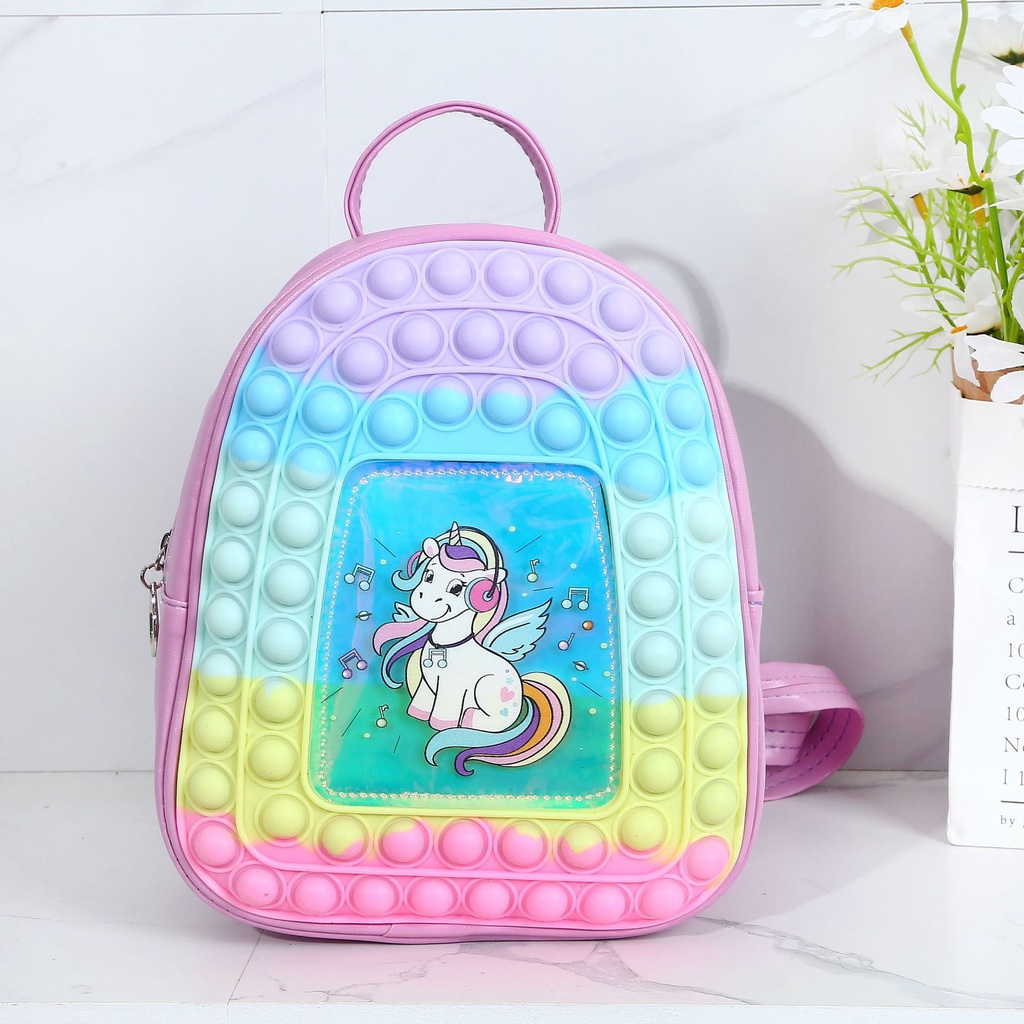 🐳Pop It Backpack Fidget Toy Unicorn Peripheral Poppy time Pop Bookbag ...