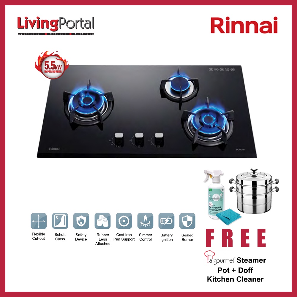 RINNAI 3 Hyper Burner Gas Hob RB-93UG | Shopee Malaysia
