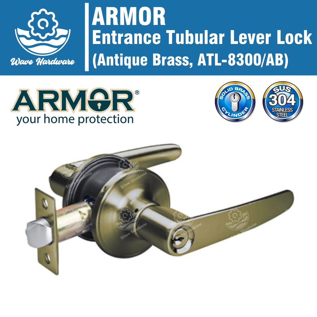 ARMOR Entrance Tubular Lever Lock (Antique Brass, Backset 60 - 70mm ...