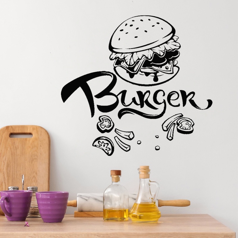 Burger Wall Decal Fast Food Vinyl Sticker Restaurant Wallpaper Dining ...