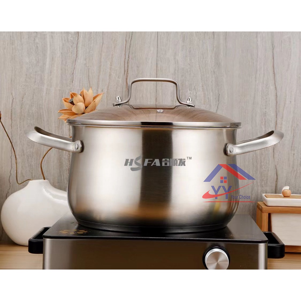 SUS304 Soup pot with lid 20/22/24/26cm /Stainless Steel thick household ...