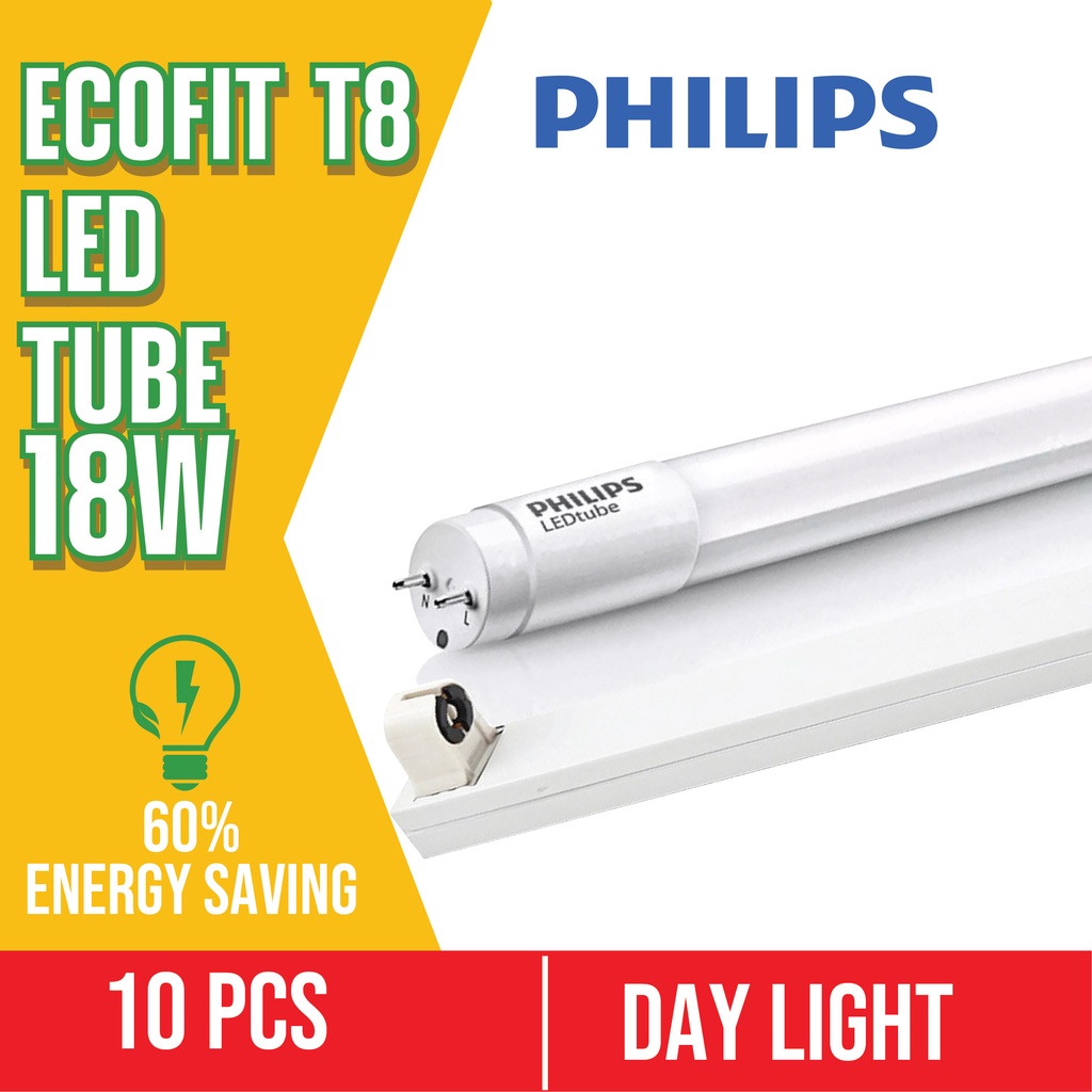 PHILIPS ECOFIT T8 LED TUBE + SPECIAL CASING 18W DAYLIGHT - 10 PCS | Shopee Malaysia