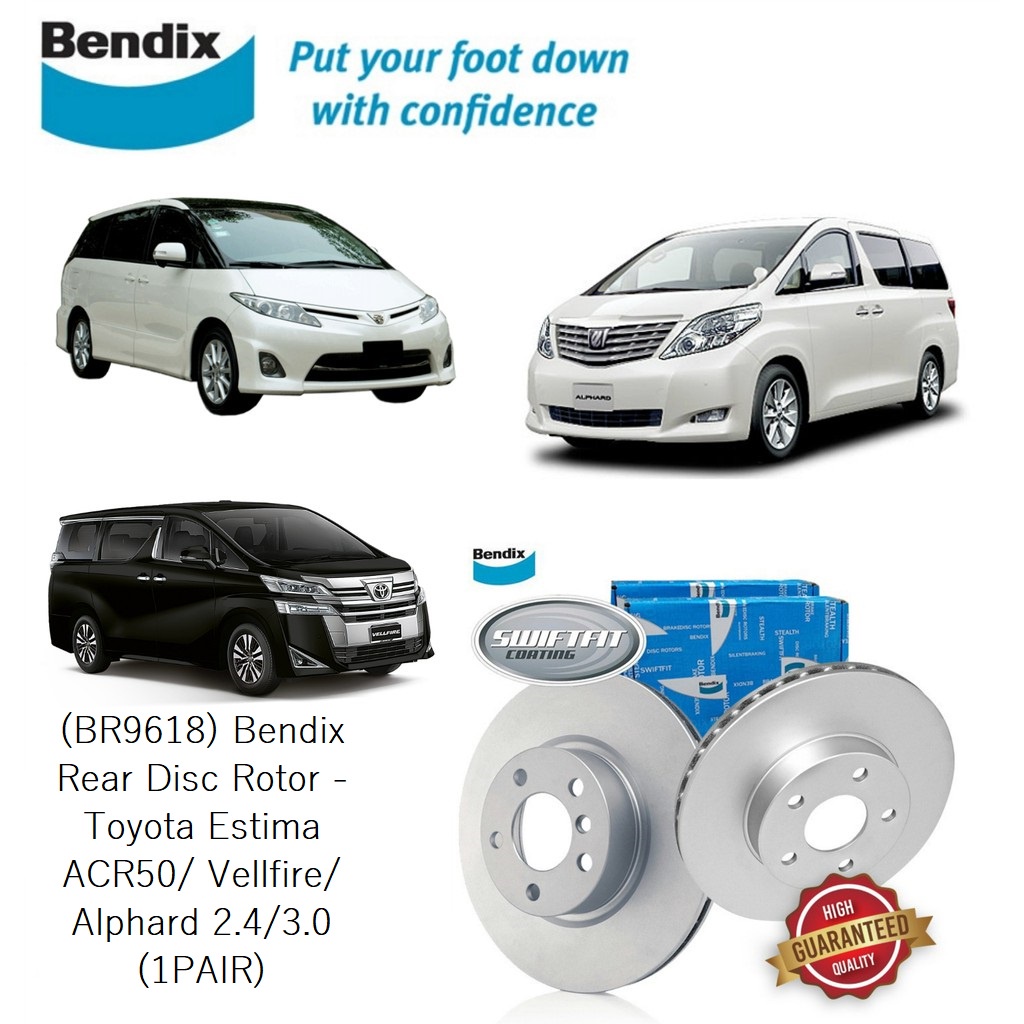 (BR9618) Original Bendix Swiftfit Rear Disc Rotor - Toyota Estima ACR50 ...