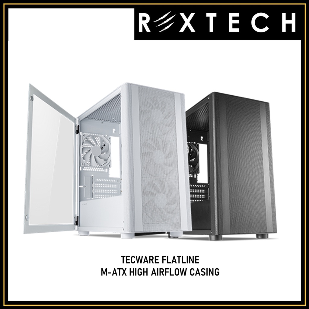 Tecware Flatline Tg M Atx High Air Flow Case Black White Shopee