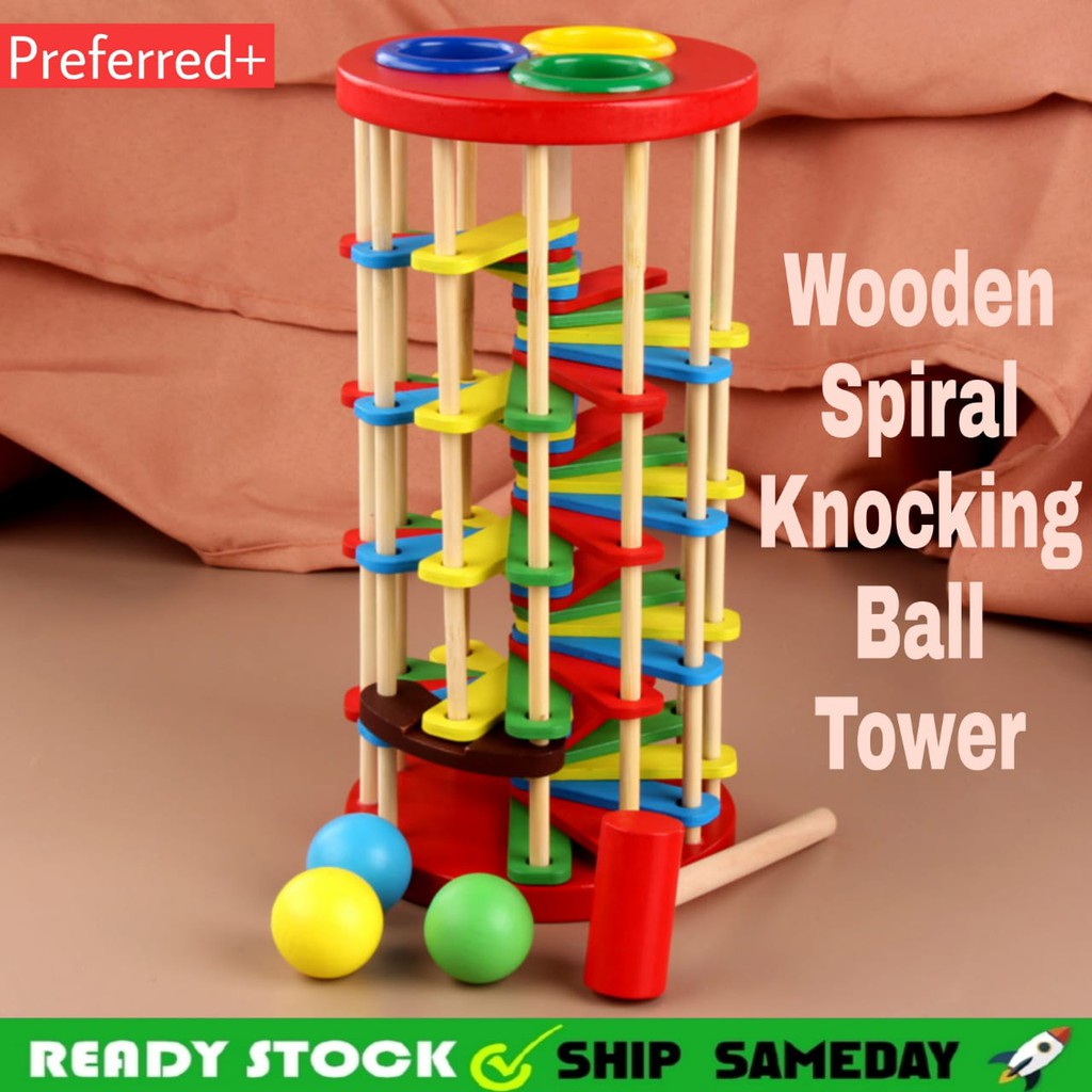 Wooden Knock Ball The Ladder Spiral Down Colourful Toy Kids Toddler ...