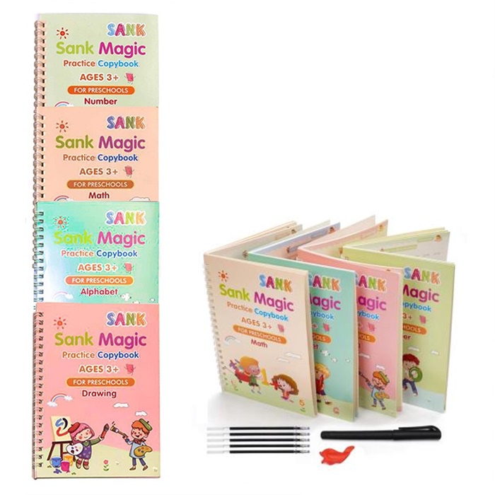 4 Books of Children's Magic Books, Reusable 3D Calligraphy Copybooks ...
