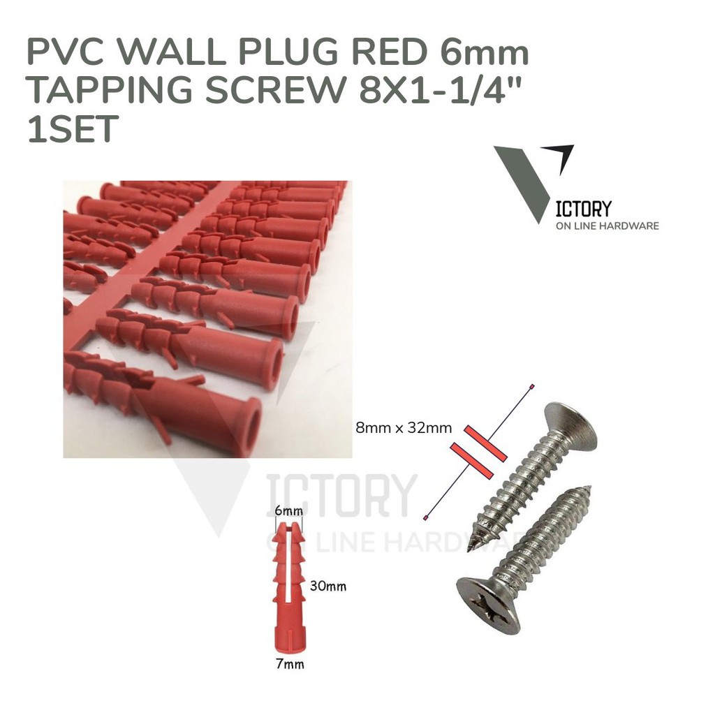 PVC WALL PLUG 6MM WITH TAPPING SCREW 08 X 1-1/4" | Shopee Malaysia