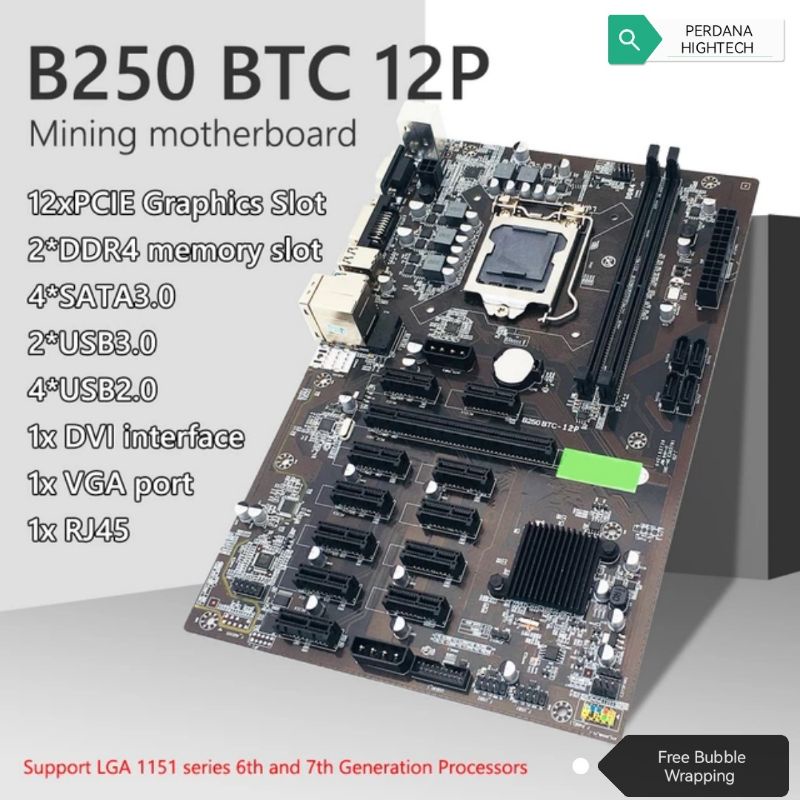 B250 BTC 12P Mining Motherboard Kit 12x PCI Express DDR4 Memory Miner ...