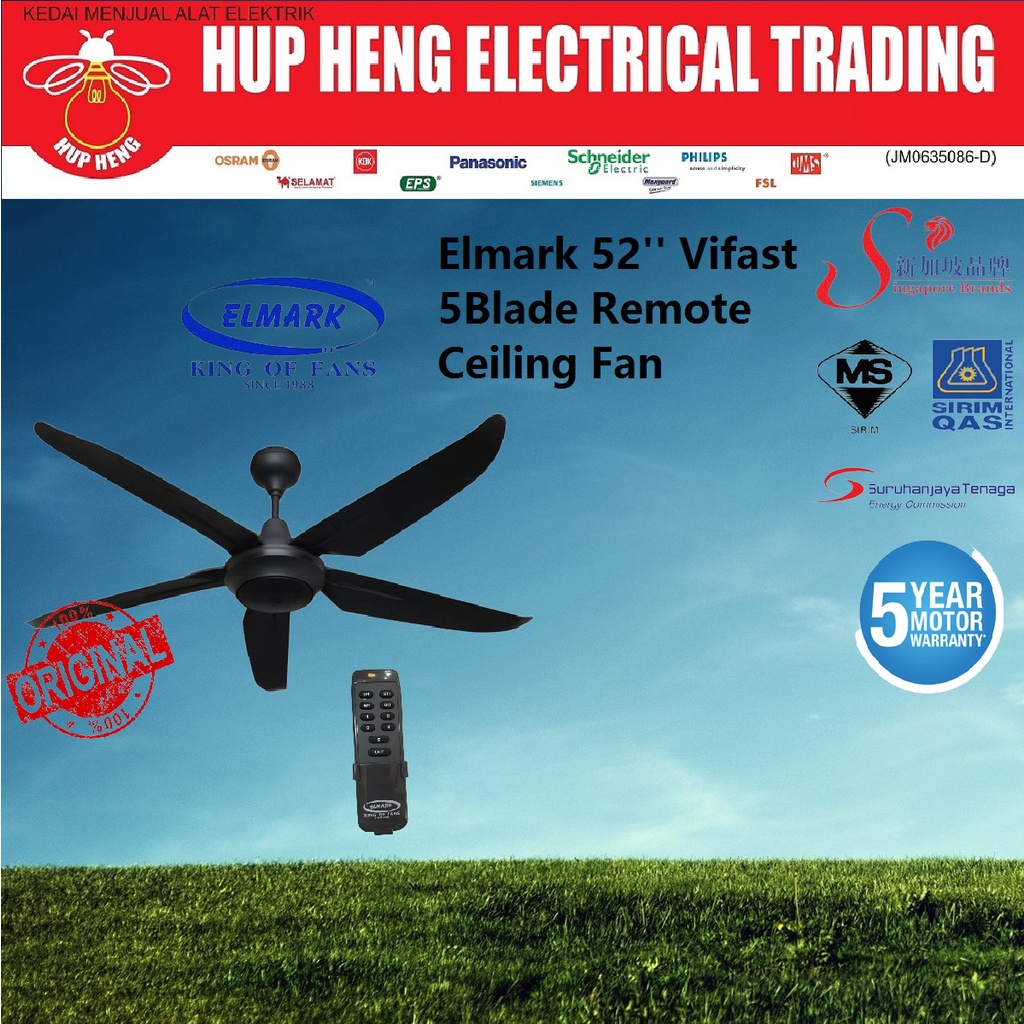 ELMARK 52'' 5BLADE VIFAST REMOTE CEILING FAN | Shopee Malaysia