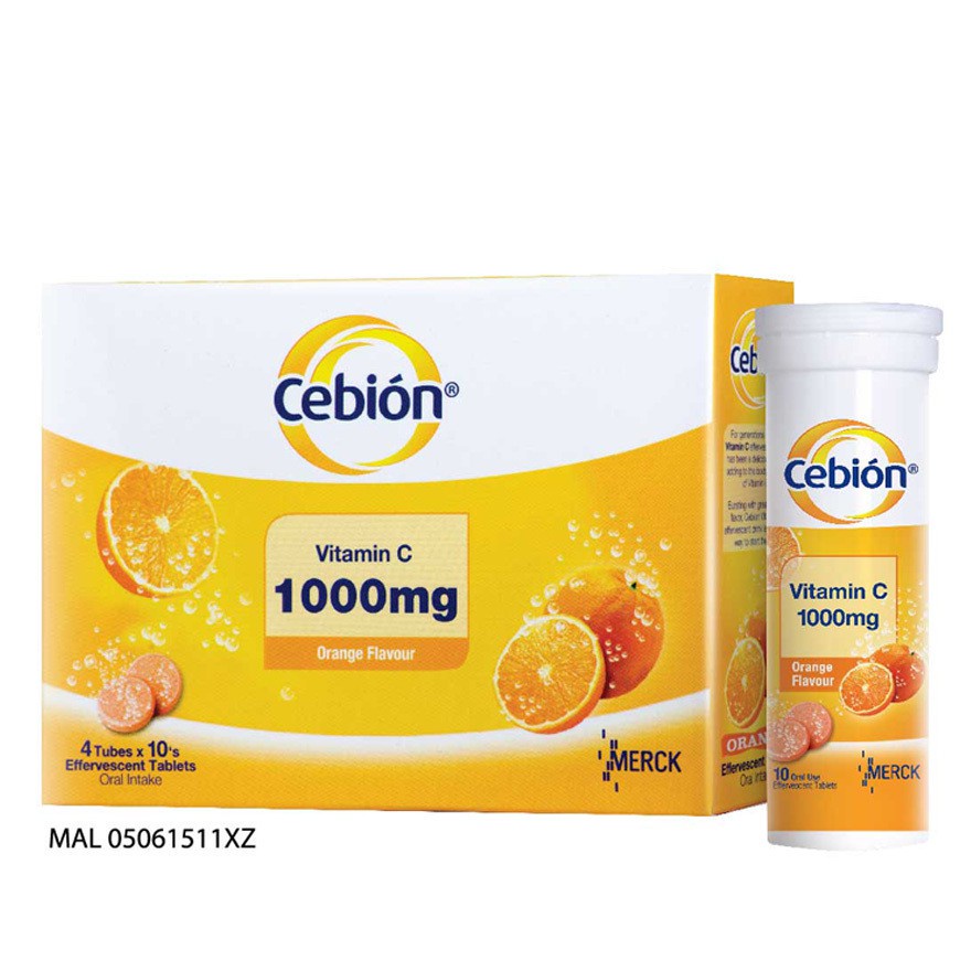 Cebion Vitamin C 1000mg Effervescent Tablets Orange Flavour ( 4 tubes x ...